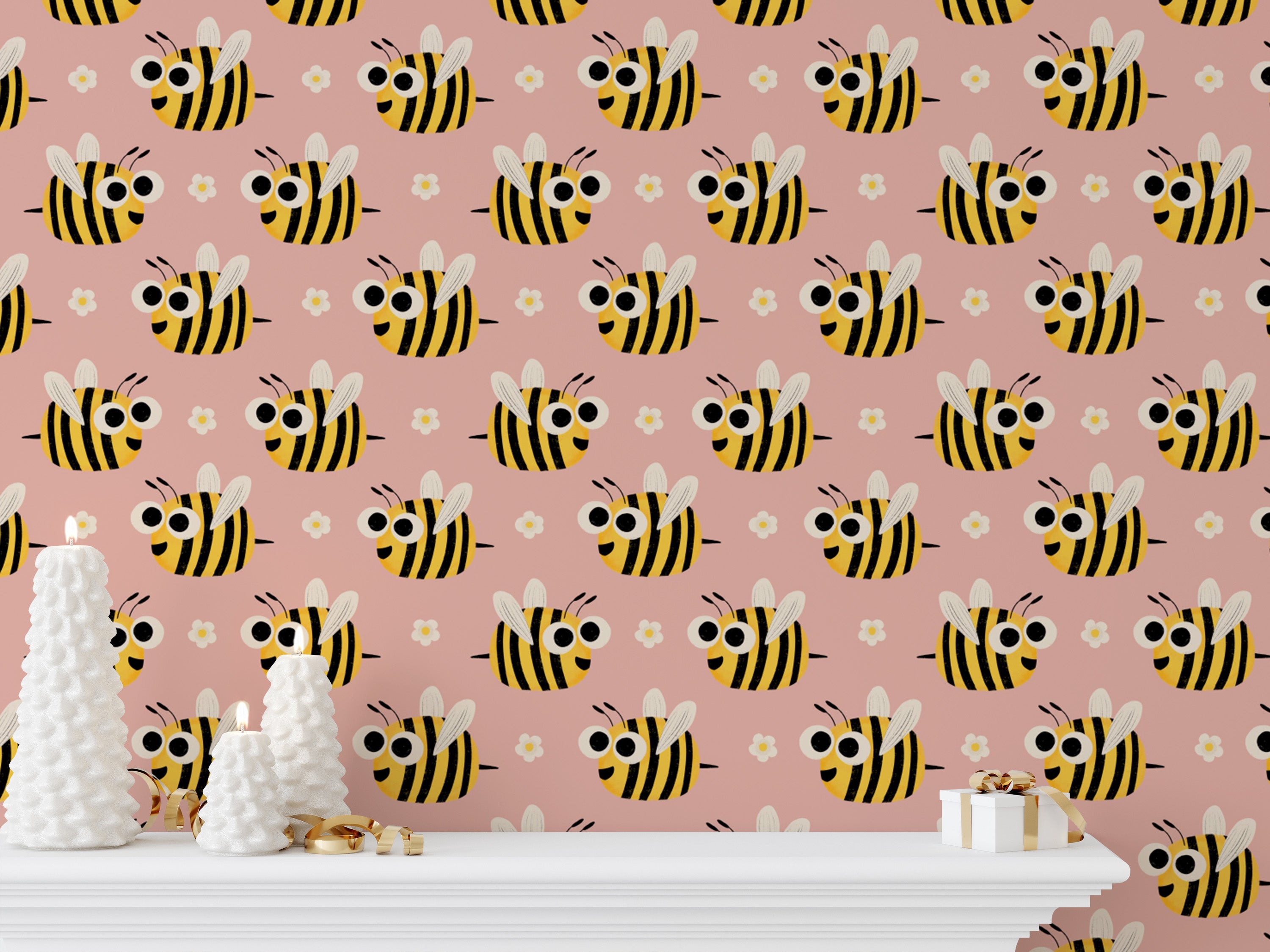 Best cute bees seamless pattern pink wallpaper For walls