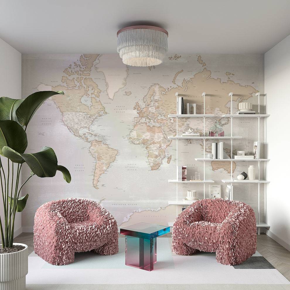 Rustic Map Wallpaper – Warm, Vintage Global Style