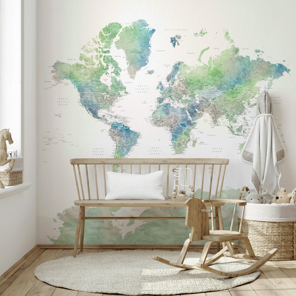 Soft Green Map Wallpaper – Serene Watercolor Style
