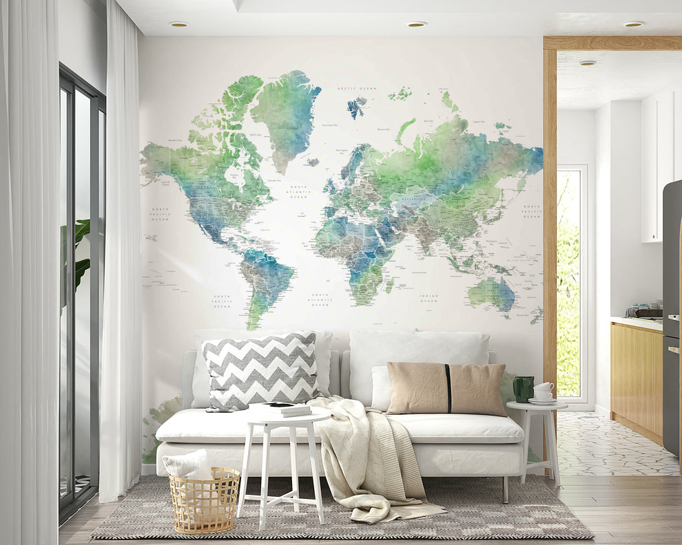 Soft Green Map Wallpaper – Serene Watercolor Style