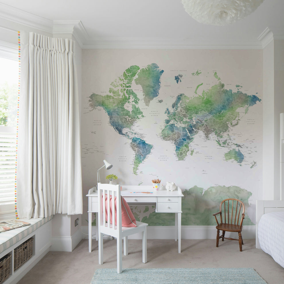 Soft Green Map Wallpaper – Serene Watercolor Style