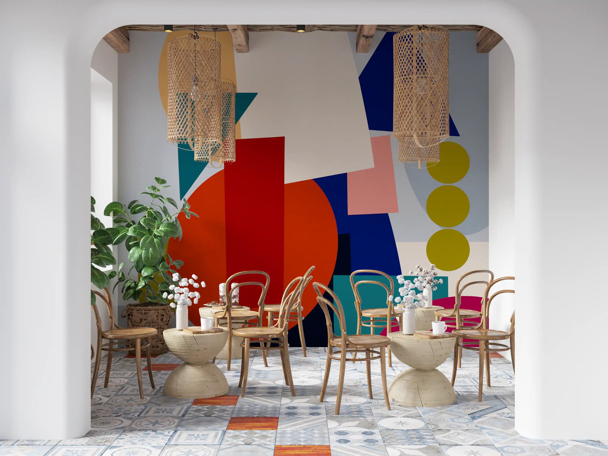 Playful Geometry Wall Mural for Colourful Shape Flow