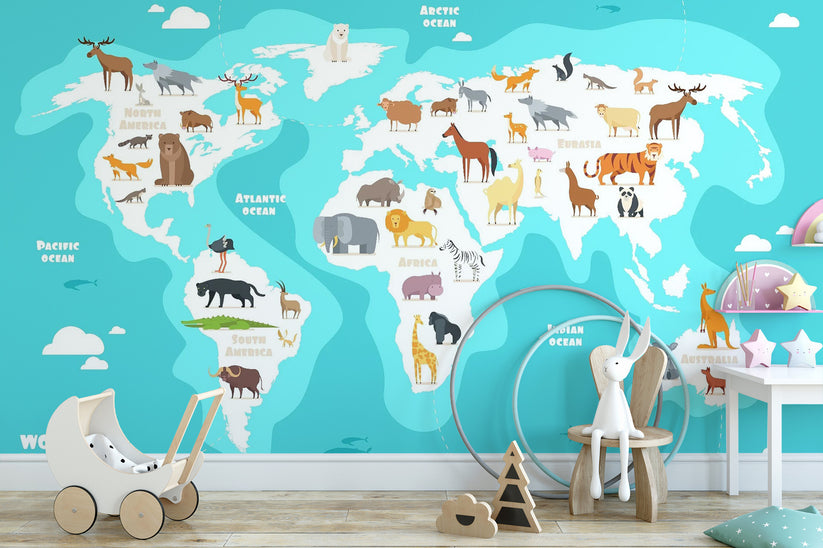 Kids Blue Ocean Map Wallpaper - Fun & Educational Decor
