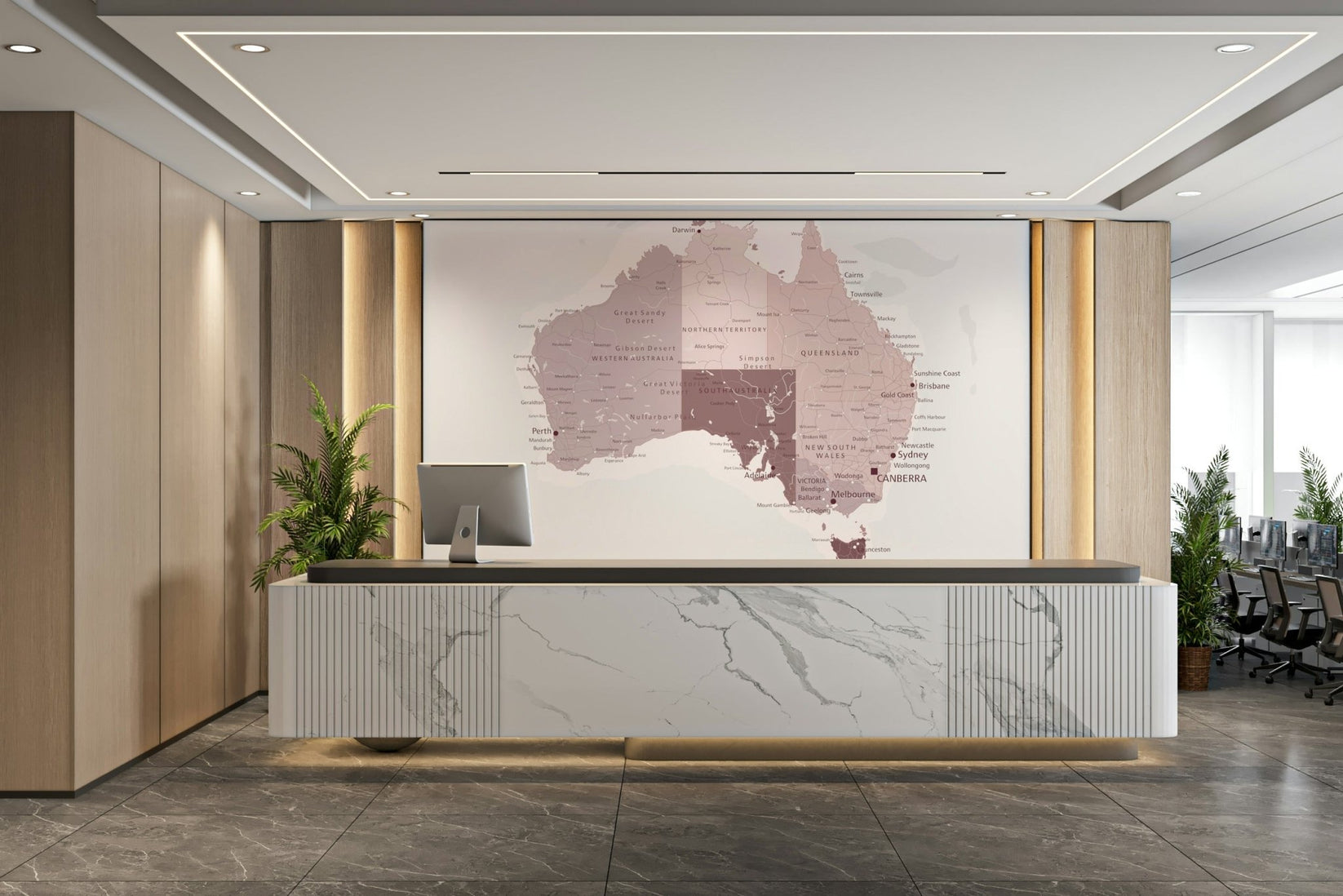 Pink Australia Map Wallpaper Mural