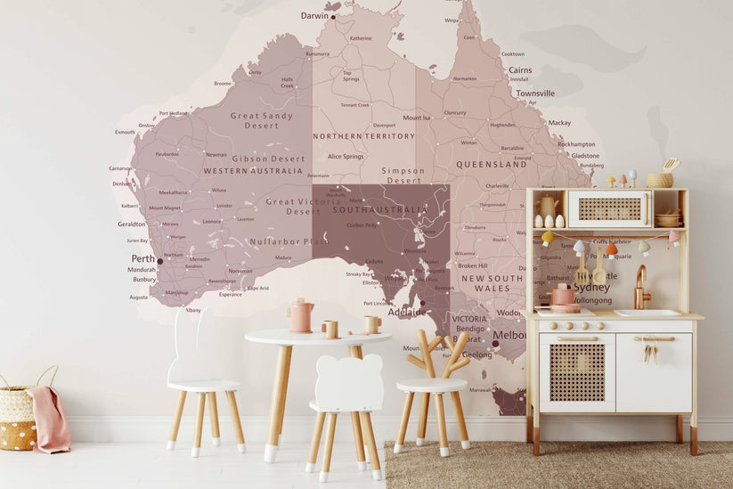 Pink Australia Map Wallpaper Mural