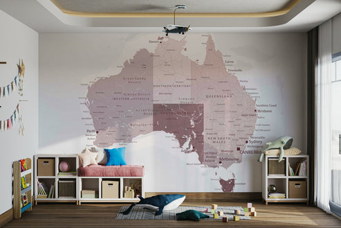 Pink Australia Map Wallpaper Mural