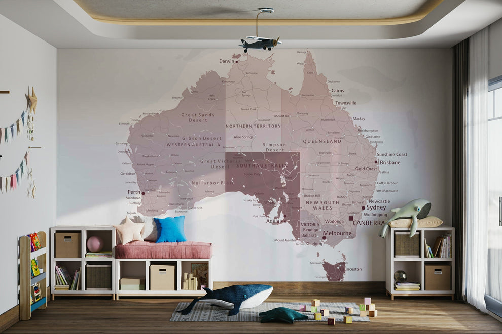 Pink Australia Map Wallpaper Mural