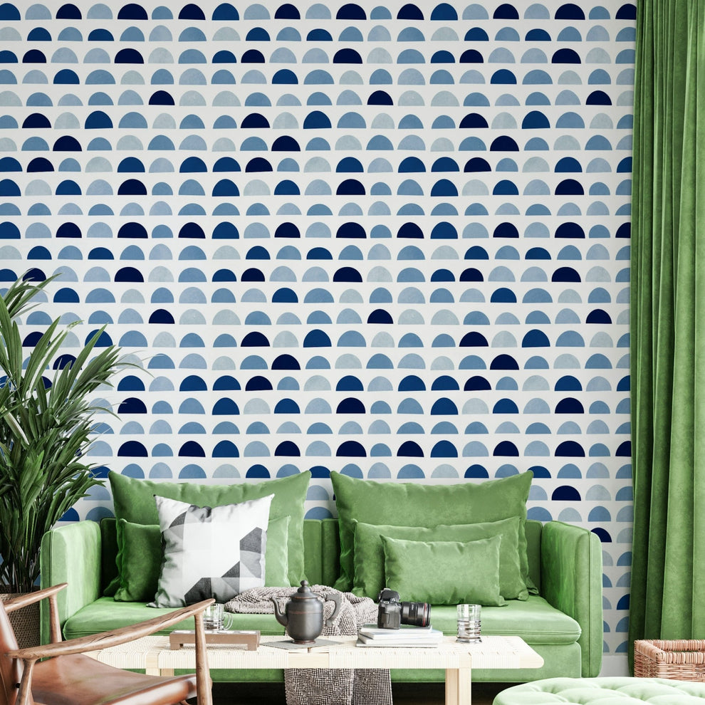 Blue Half Moons Wall Mural | Geometric Wallpaper | Buy in AU