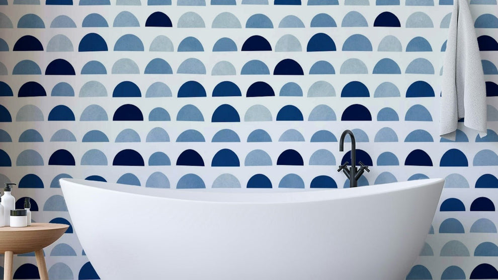 Blue Half Moons Wall Mural | Geometric Wallpaper | Buy in AU