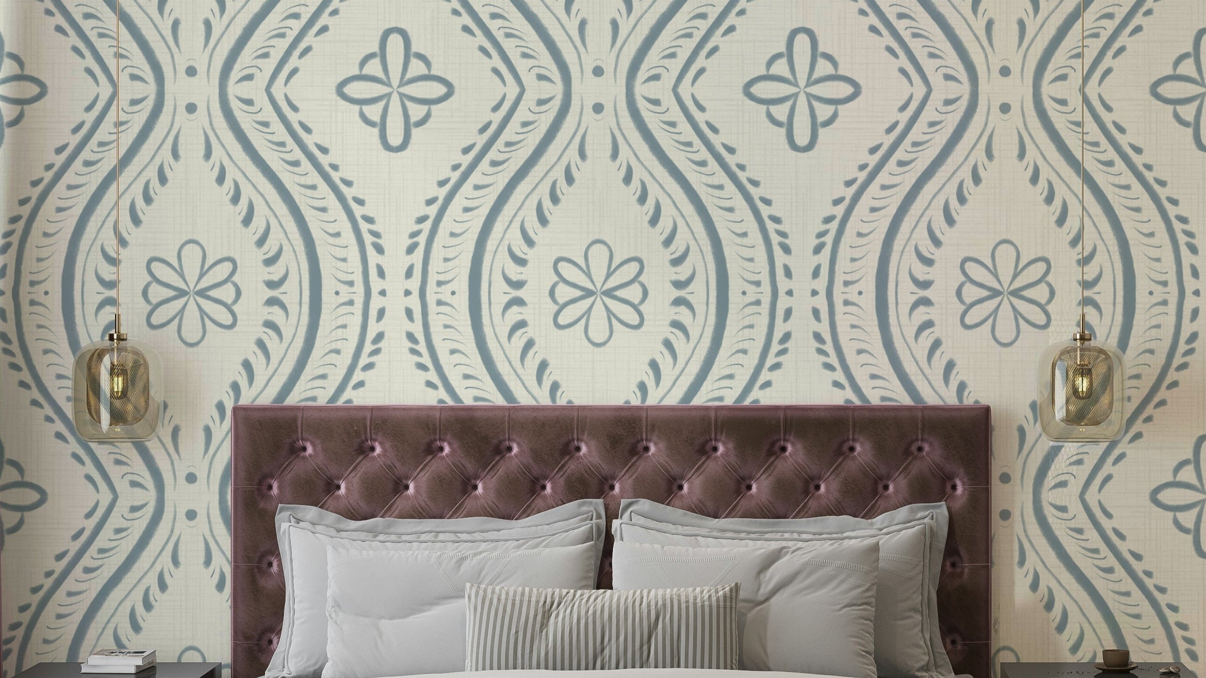 Bright Arona Damask – Soft Blue Wall Mural