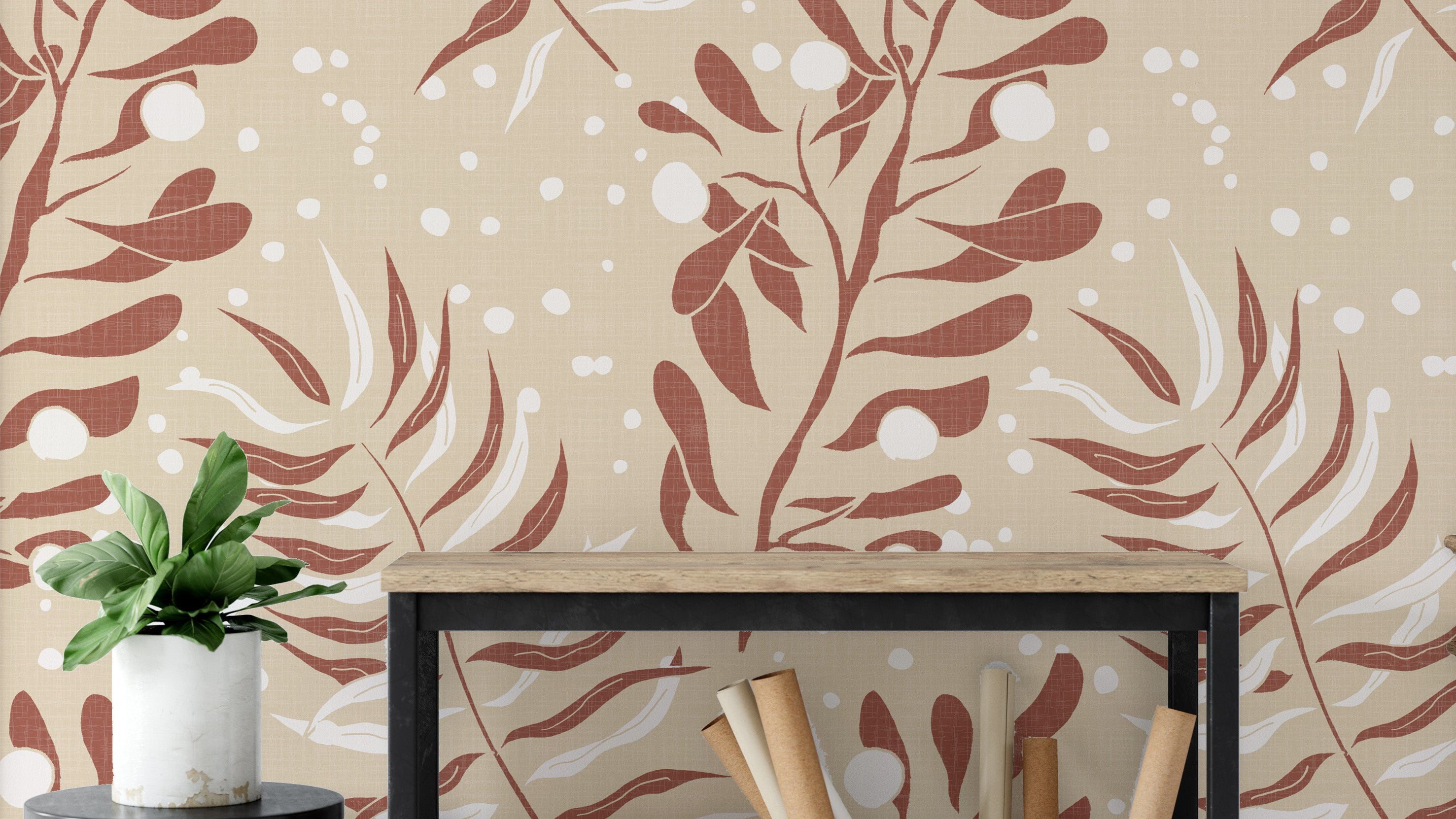 Cozy Cream Palm Wallpaper – Soft Tropical Elegance