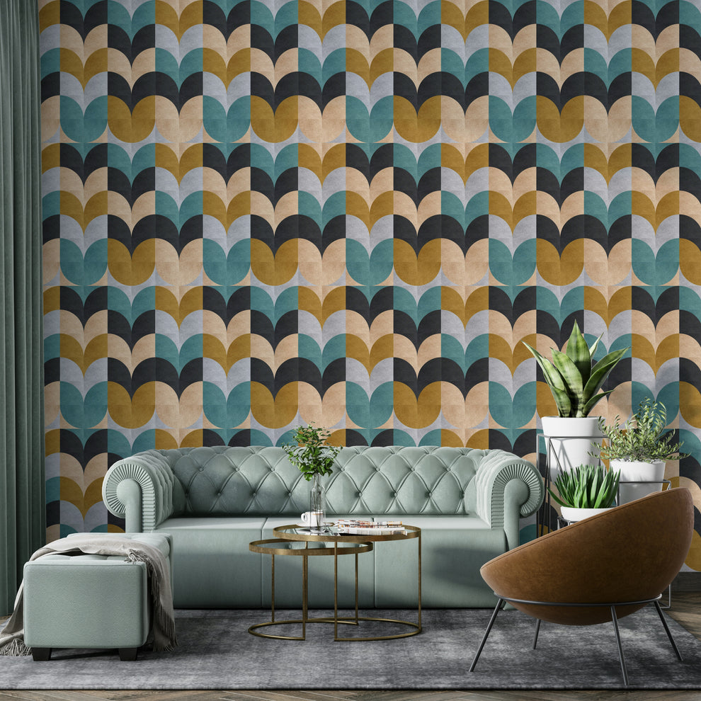 Geometric Art Wallpaper with Retro Color Blocks