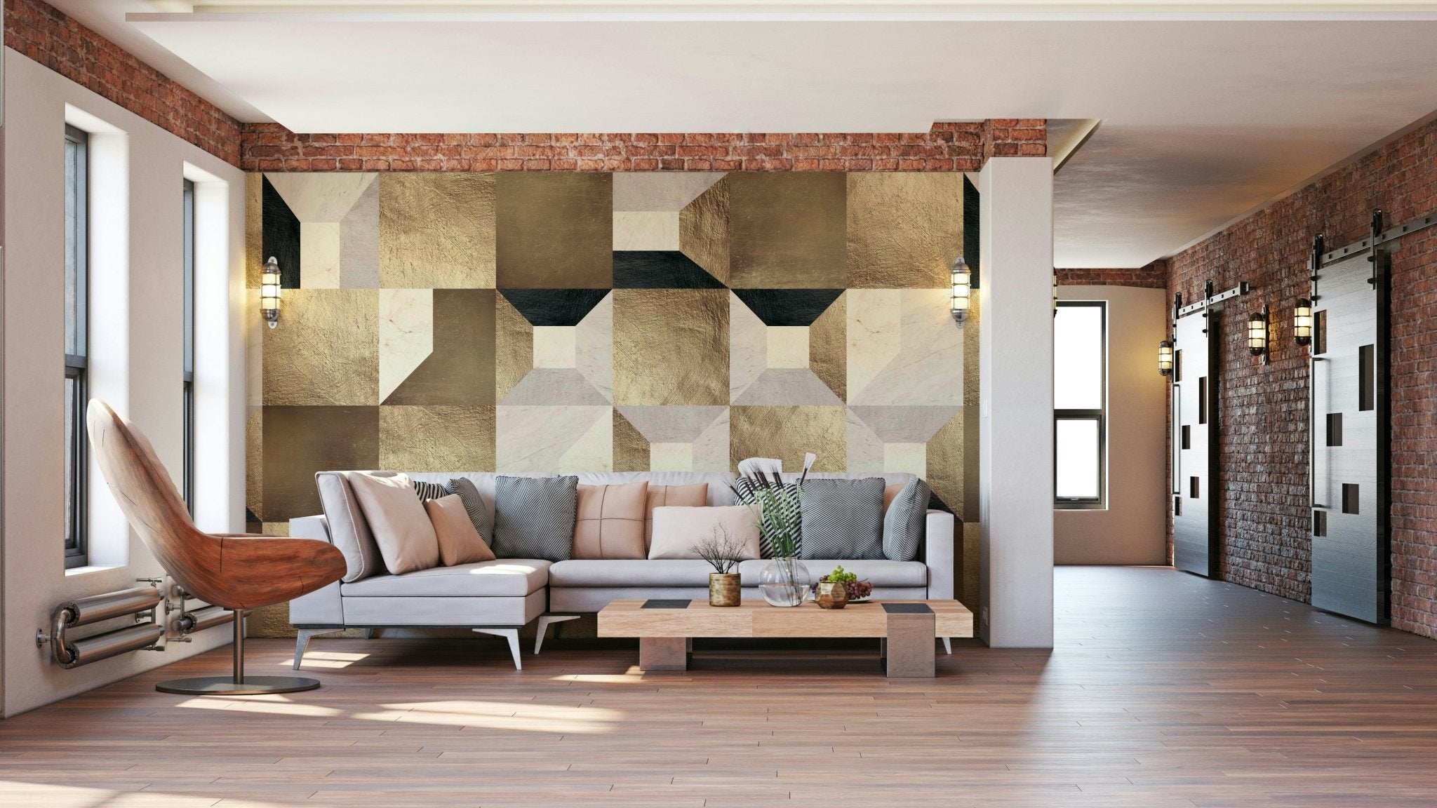 Gilded Geometry Wall Mural | Modern Wallpaper