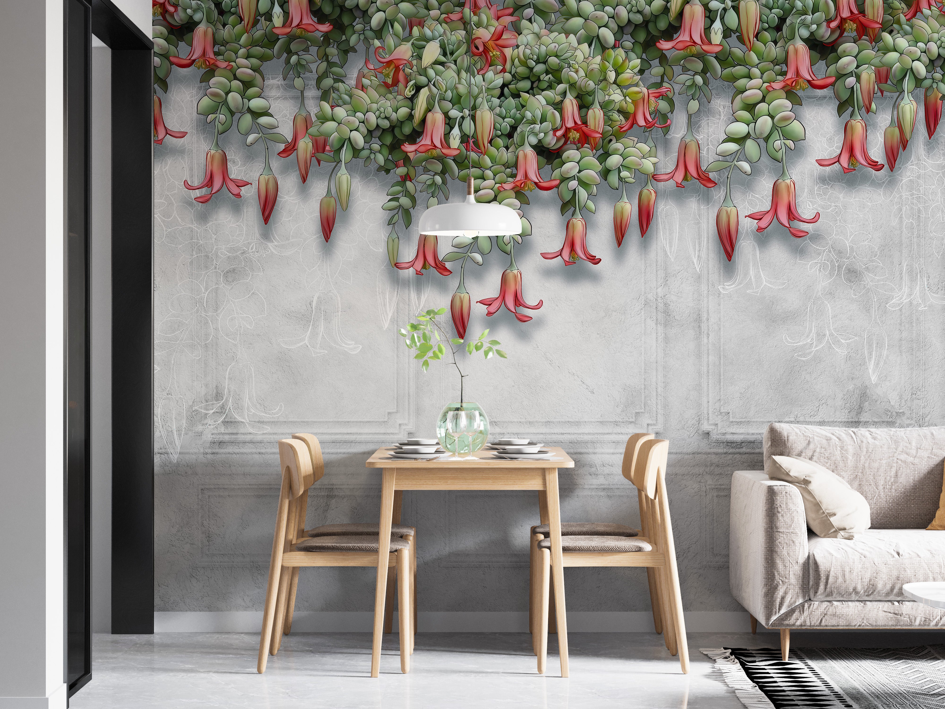 Eye Catching Watercolor Hanging Floral Gray Color Wall Murals