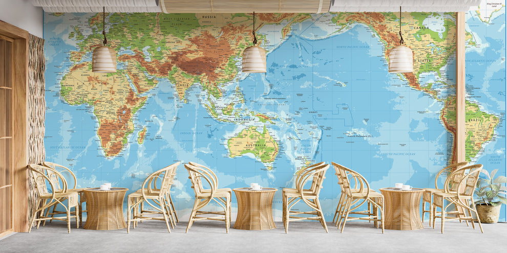 Stunning Pacific View World Map Murals Removable Wallpaper