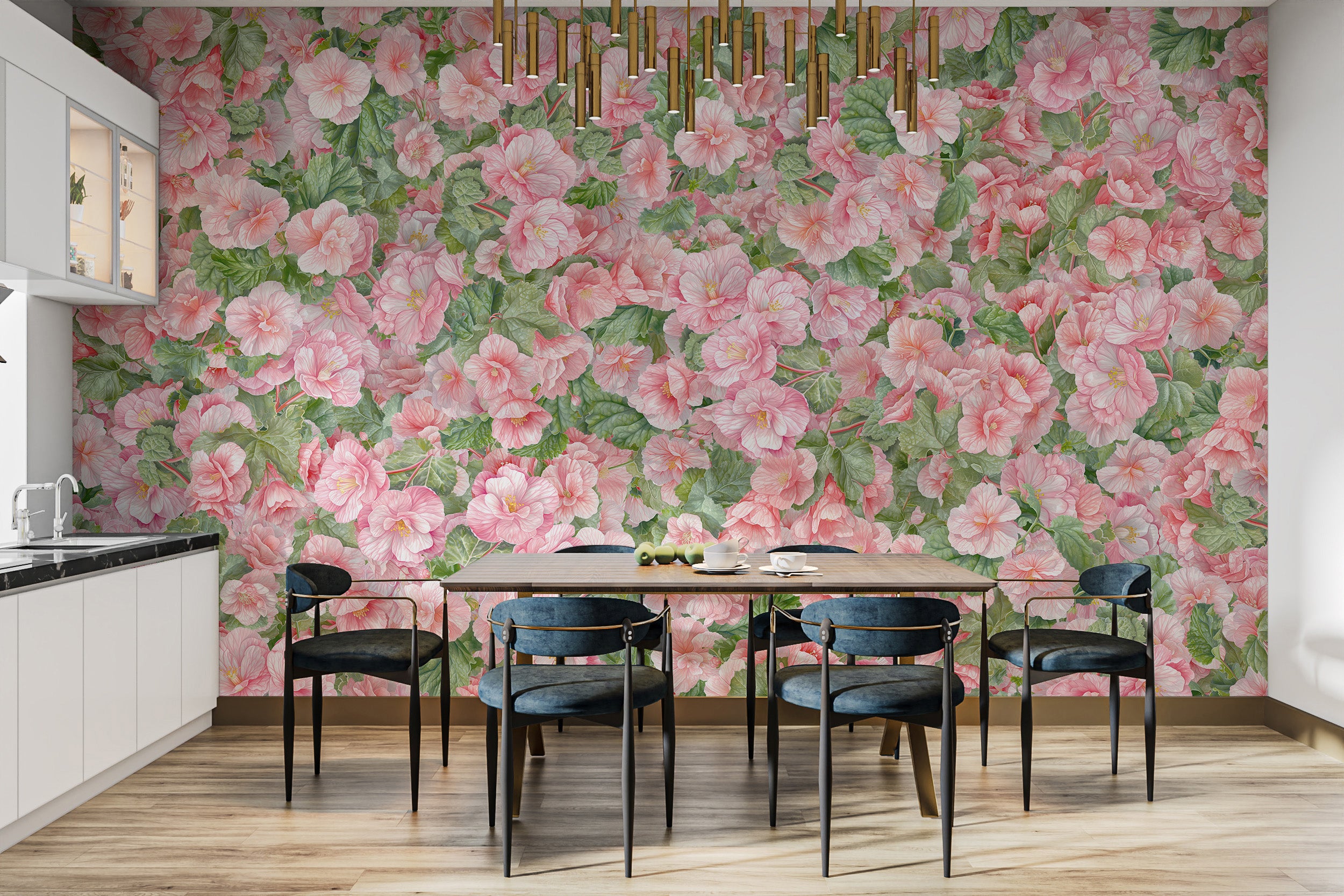 Vibrant Blush Begonia: Captivating Bloomscape Mural | AU