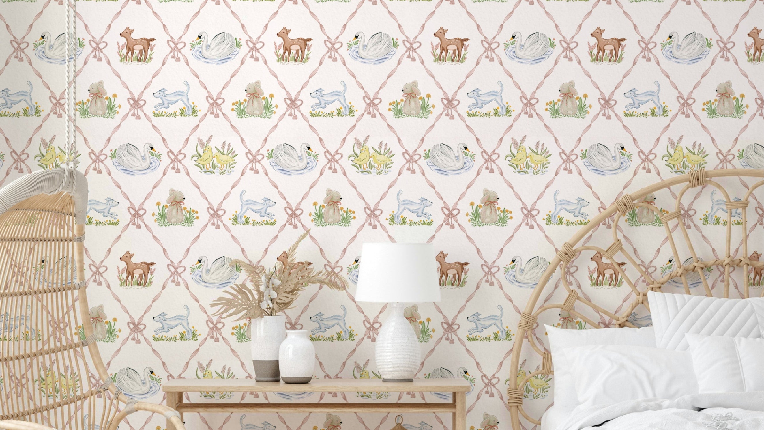 Ribbon & Rhymes Nursery Wallpaper – Soft & Charming