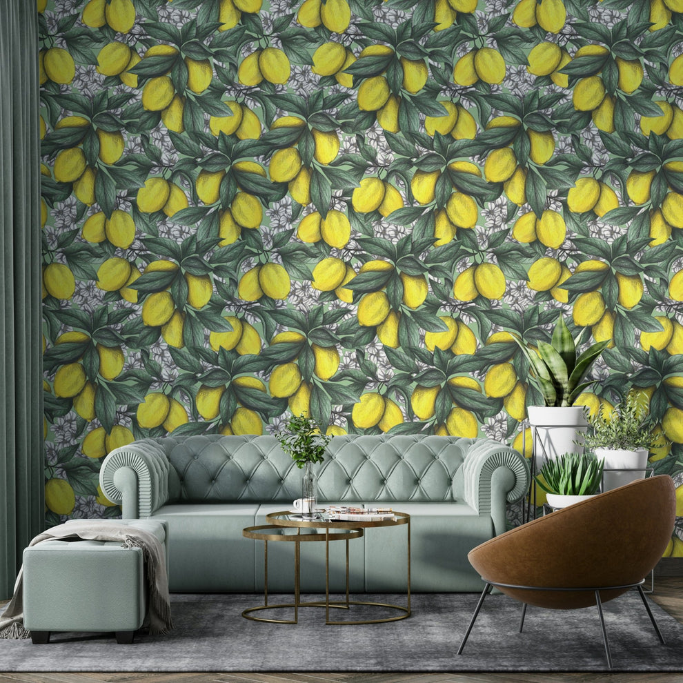 Vintage Lemon Grove Wallpaper - Summer Citrus Wall Decor