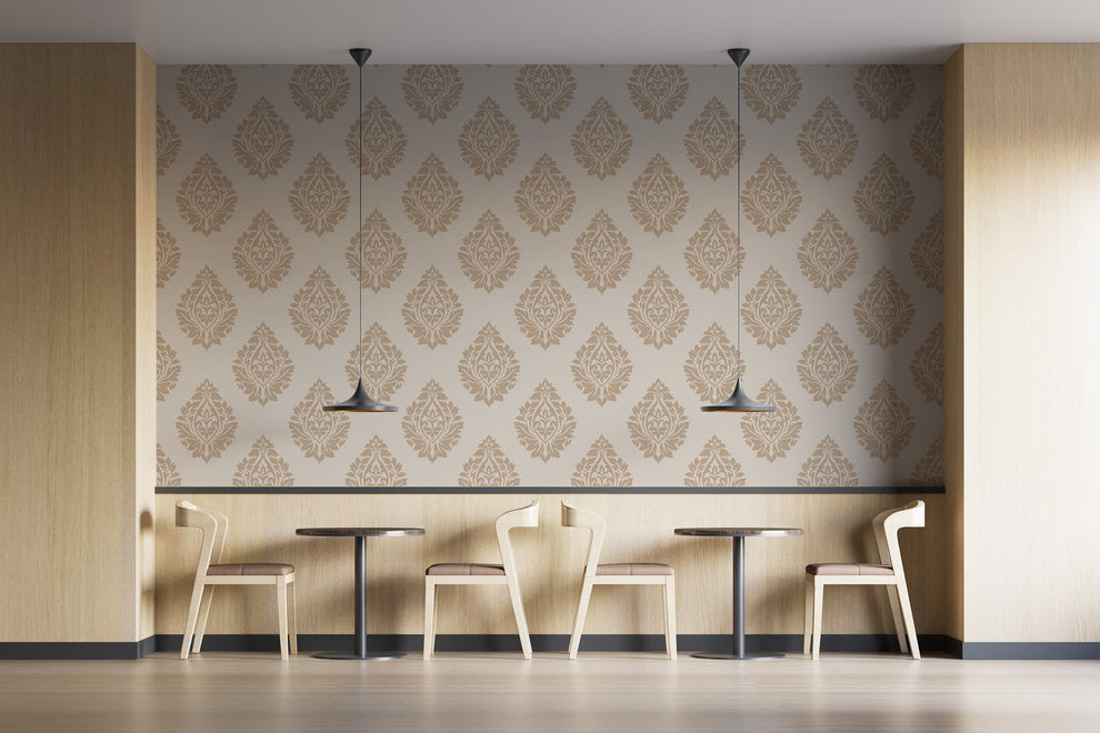 Victorian Beige Damask Wallpaper - Classic Wall Style