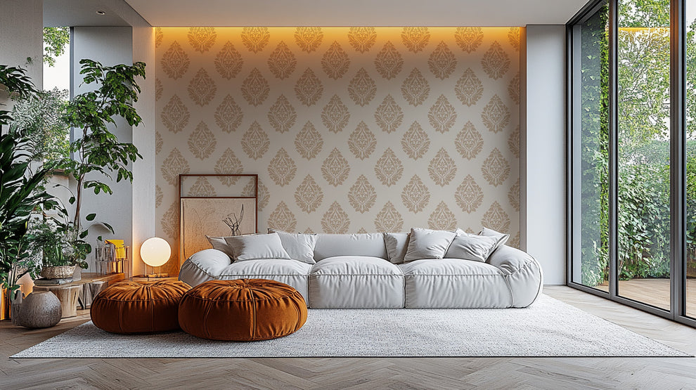 Victorian Beige Damask Wallpaper - Classic Wall Style