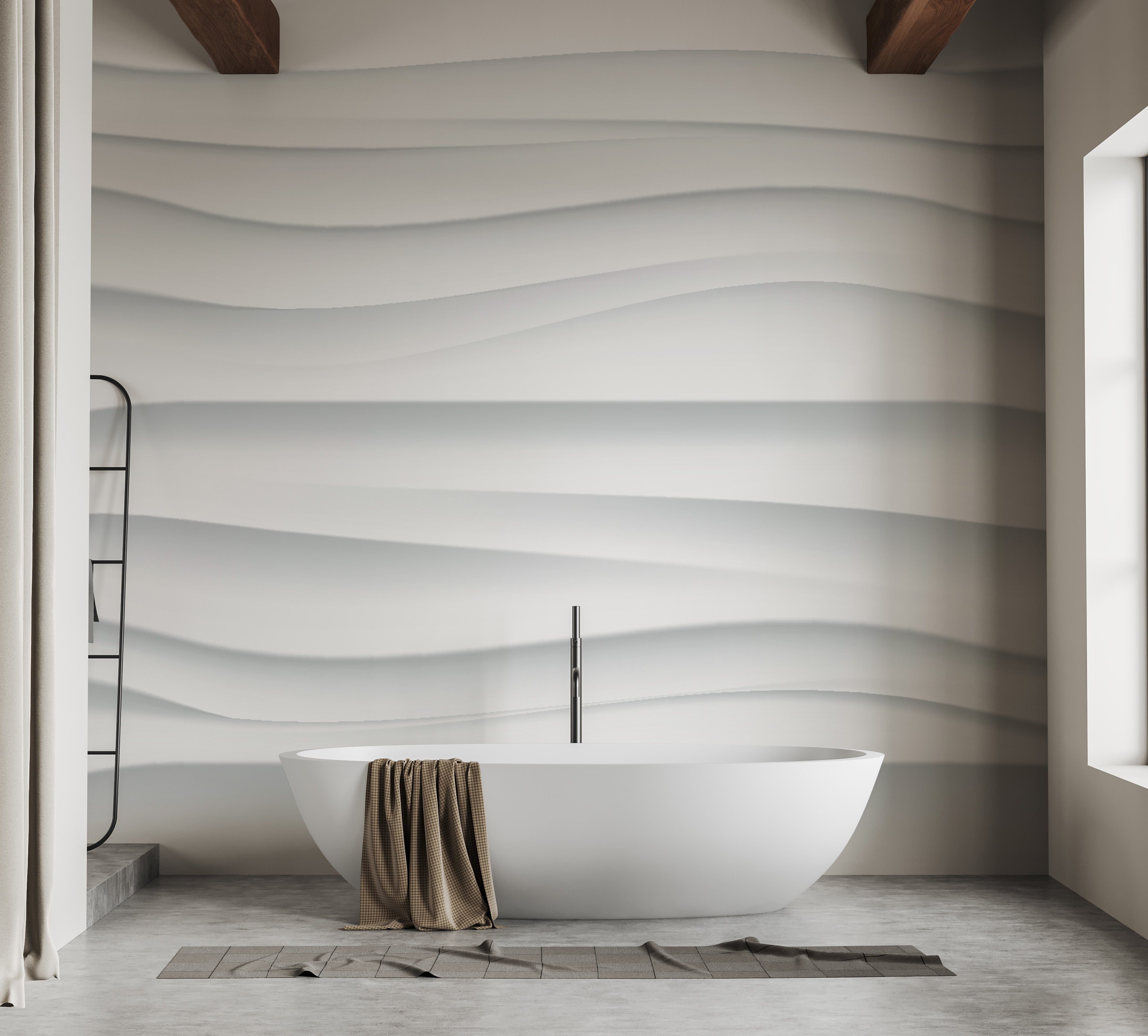 White Color Wave Wallpaper Murals – Soft and Elegant Design